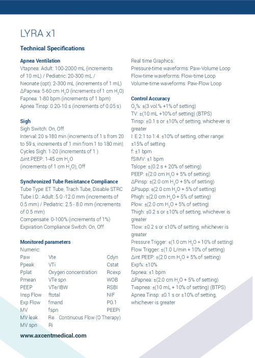 AXCENT Ventilator Lyra 1 - Medical Laser Resources